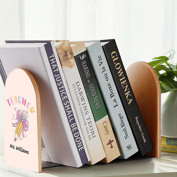 Personalized 1 Pair Pencil Coquette Bow Heavy Duty Wood Bookends with ...