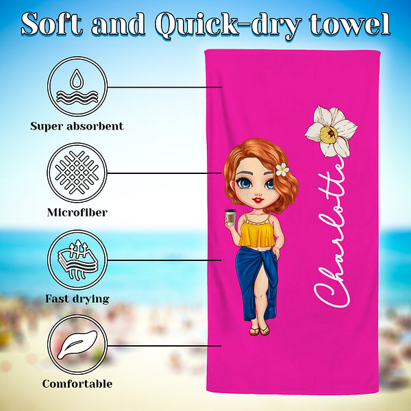 Personalized beach towel 02 with Funny Cartoon Character Birth Flower ...