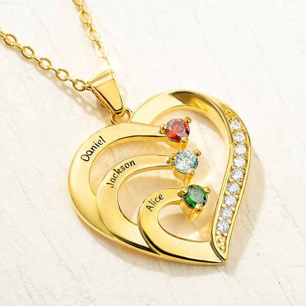 Personalized Name & Birthstone Family Heart Necklace - CALLIE