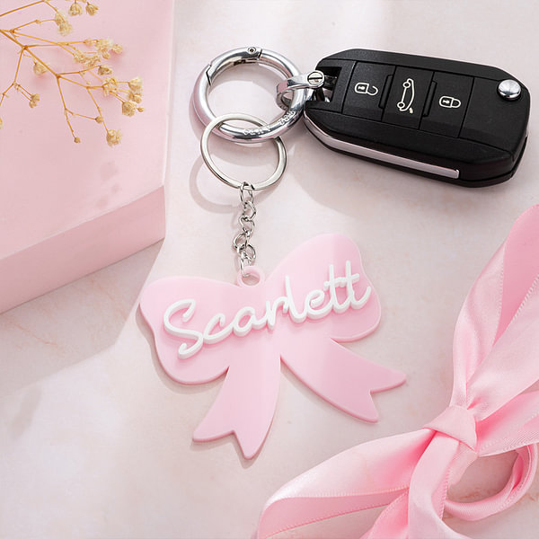 Personalized Multicolor Coquette Bow Acrylic Keychain with Name ...