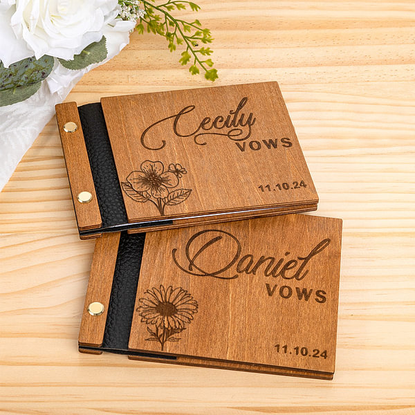 Personalized Set of 2 Handmade Wooden Wedding Vow Booklets with ...