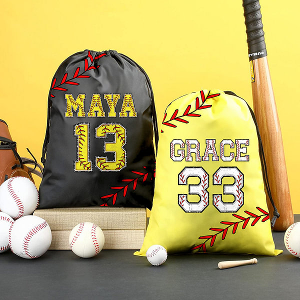 Personalized Softball Baseball Drawstring Bag with Name and Number Back ...