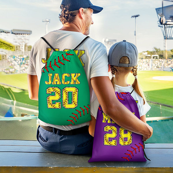 Personalized Softball Baseball Drawstring Bag with Name and Number Back ...