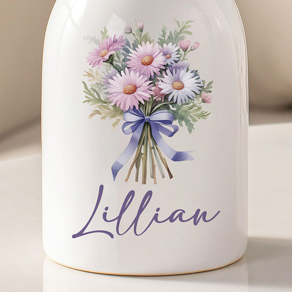 Personalized Birth Flower Bouquet Ceramic Vase with Name Home ...