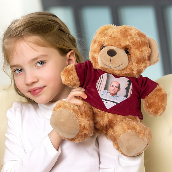 Personalized Cute Plush Stuffed Memory Bear with Heart Photo Shirt or ...