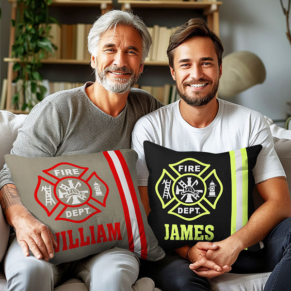Personalized Fire Dept Design Firefighter Throw Pillow Cover with Name ...