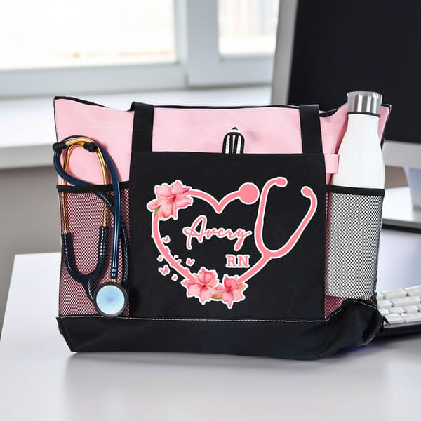 Personalized Birth Flower Heart Stethoscope Large Capacity Zippered ...