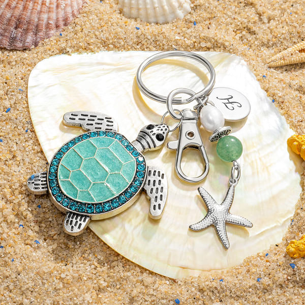 Personalized Sea Turtle Starfish Ocean Theme Keychain Bag Charm with ...