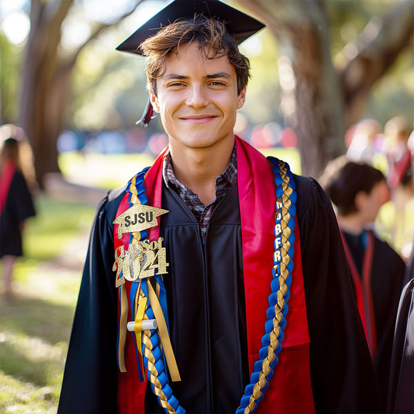 Personalized Two-colored Ribbon Braided Lei with Glitter Grad Cap Tag ...