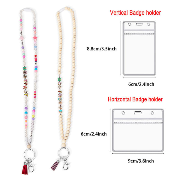 Personalized Colorful Wooden Name Beaded Badge Lanyard ID Card Holder ...