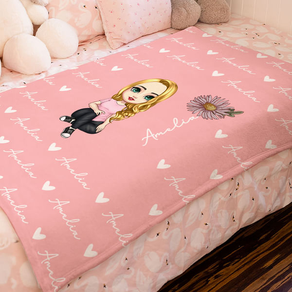 Personalized Cartoon Character Name Soft Throw Blanket for Kids Heart ...