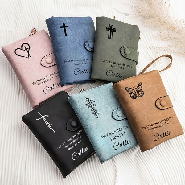 Personalized Cross Style Tri-Fold Name Wristlet Wallet with Card Holder ...