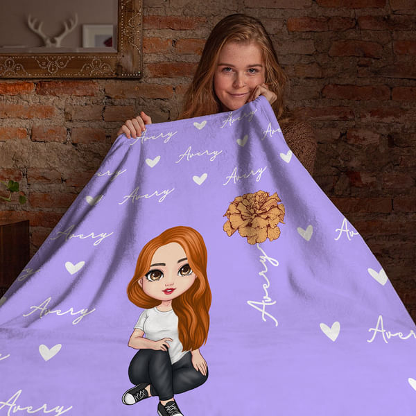 Personalized Cartoon Character Name Soft Throw Blanket for Kids Heart ...