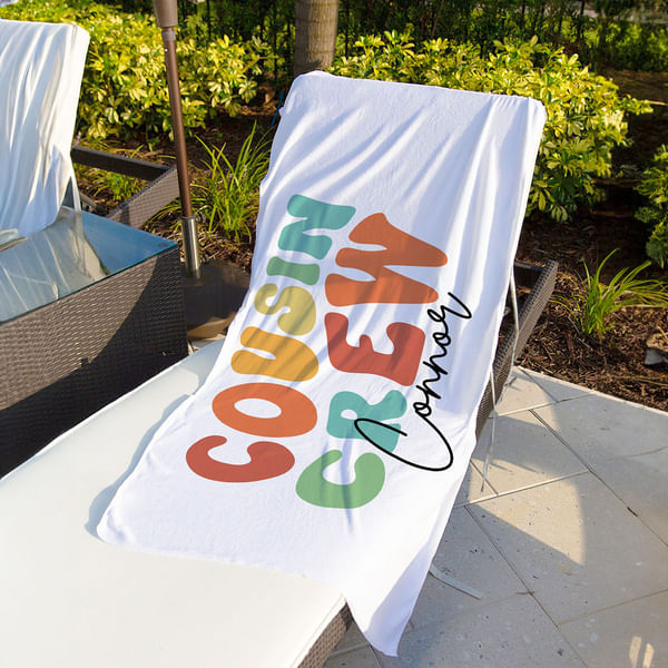 Personalized Colorful Cousin Crew Quick Dry Oversized Beach Towel with ...
