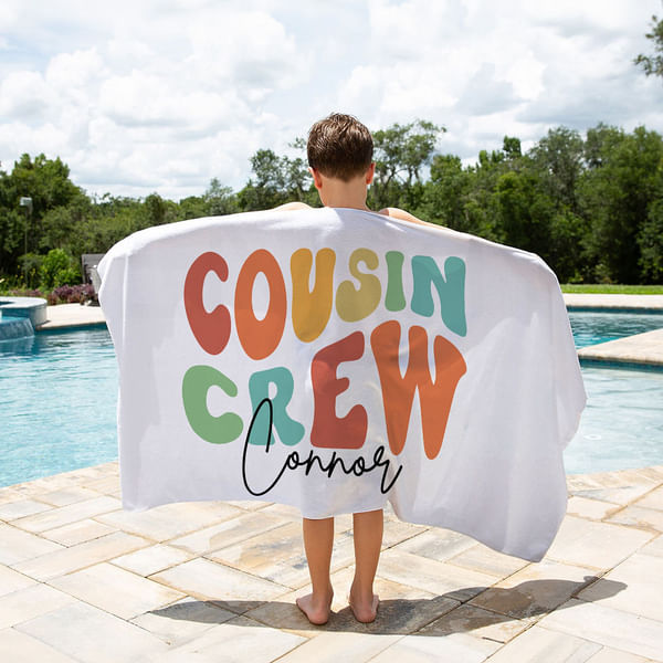 Personalized Colorful Cousin Crew Quick Dry Oversized Beach Towel with ...