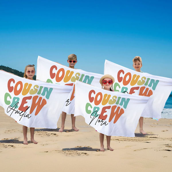 Personalized Colorful Cousin Crew Quick Dry Oversized Beach Towel with ...