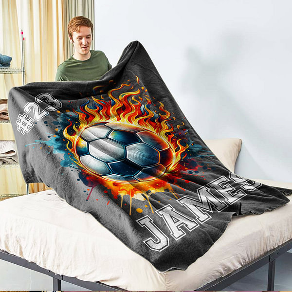 Personalized Flaming Sports Blanket with Name and Number Baseball ...