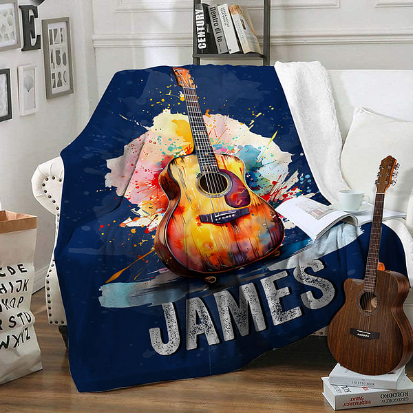 Personalized Multicolor Splash Ink Electric Guitar Soft Throw Blanket ...