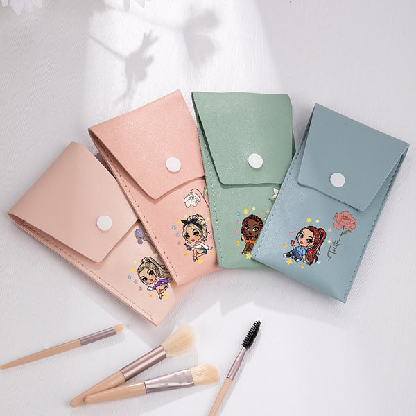 Personalized Cute Cartoon Character Birth Flower Makeup Brush Bag Set ...