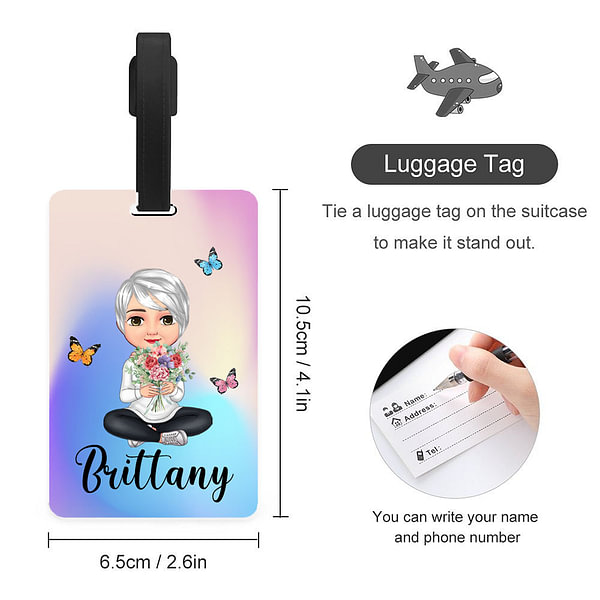 Personalized Cartoon Character Birth Flower Bouquet Travel Luggage Tag ...