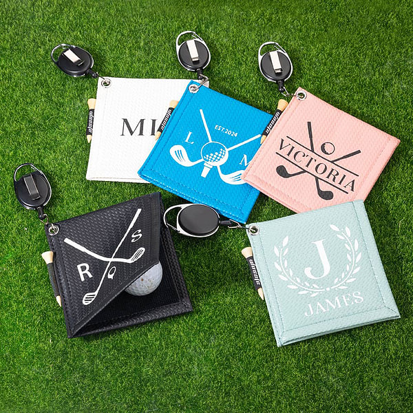 Personalized Leather Absorb Water Golf Towel with Golf Tees Retractable ...