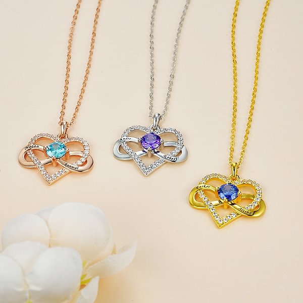 Personalized Dainty Infinite Heart Pendant Necklace with Birthstone and ...