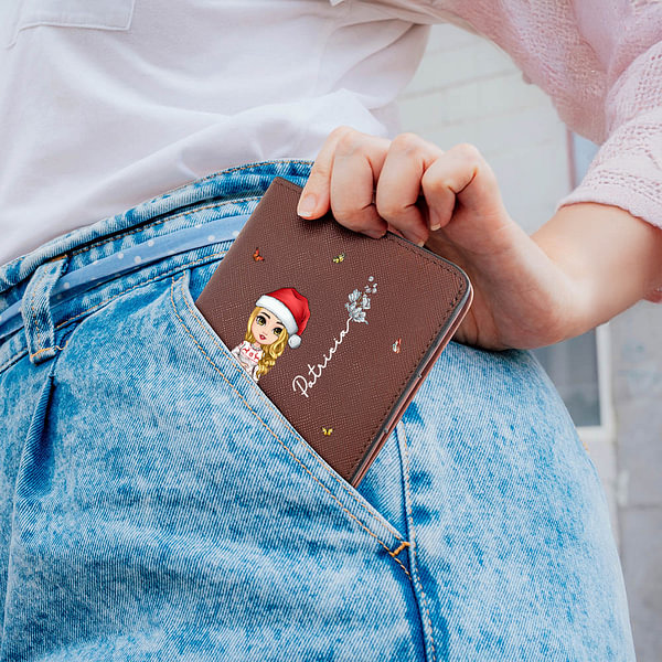 Personalized Cartoon Character Birth Flower Leather Compact Bifold ...