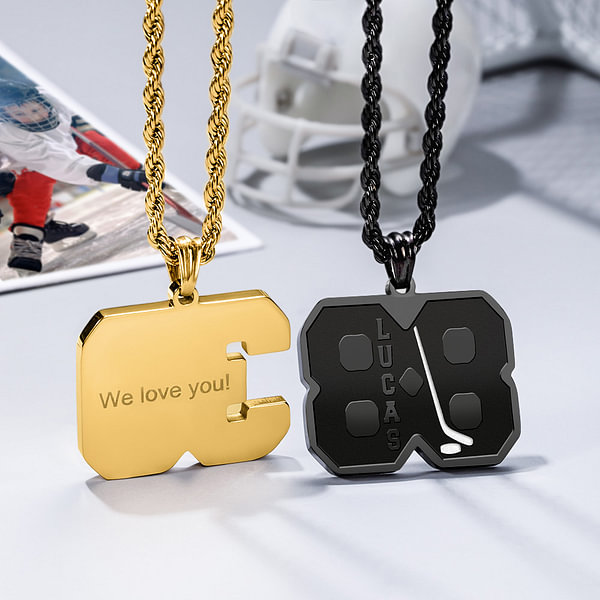 Personalised Ice Hockey Necklace with Engraved Name Number Match Day Birthday Gift for Ice Hockey Players Sport Lovers
