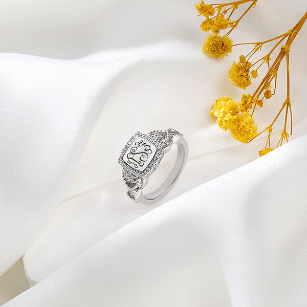Personalized Zircon Engraved Classic Monogram Signet Ring with 3 ...