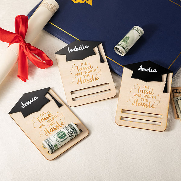 Personalized Birch Acrylic Academic Hat Money Holder with Engraved Name ...