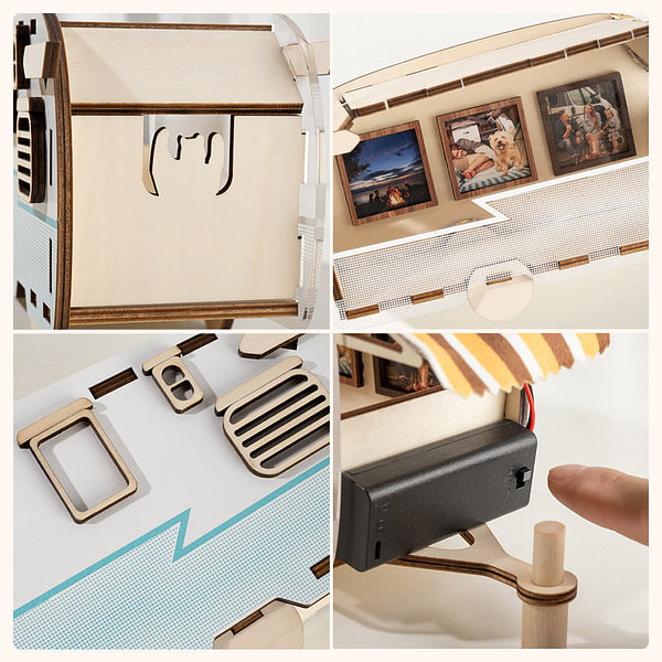 Personalized Camping Car Wood Photo Frame with LED Light Strip and 3 ...