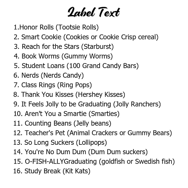 Personalized Graduation Candy Bar Sign Set of 16 Dessert Food Label ...