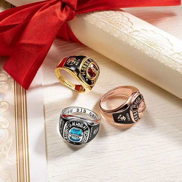 Personalized Birthstone Class Signet Ring with Engraved Name and Text ...