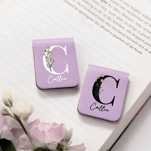 Personalized Birth Flower Magnetic Leather Bookmark Clip with Name and ...