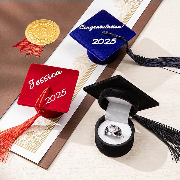 Personalized Class of 2025 Graduation Cap Design Ring Box with Name and ...