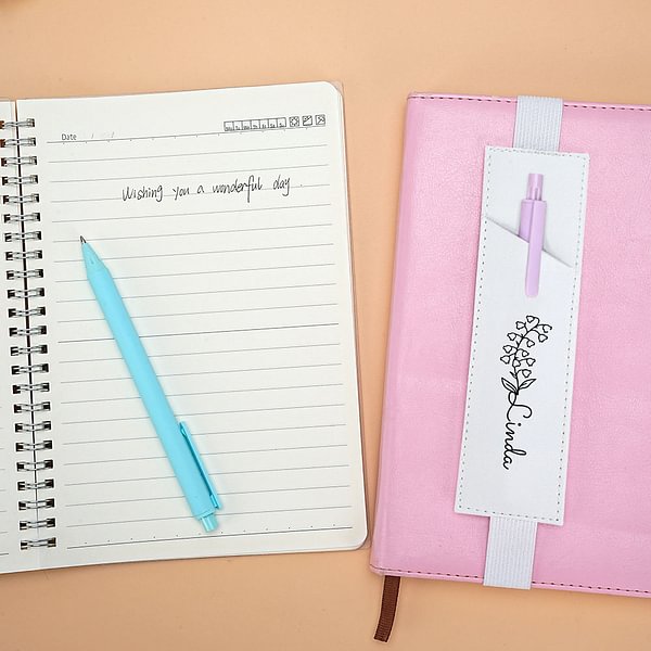 Personalized Birth Flower Name Leather Bookmark Band with Pen Pocket ...