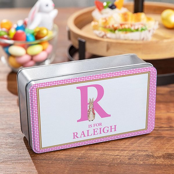 Personalised Peter Rabbit Plaid Biscuit Tin Box with Name and Initial ...