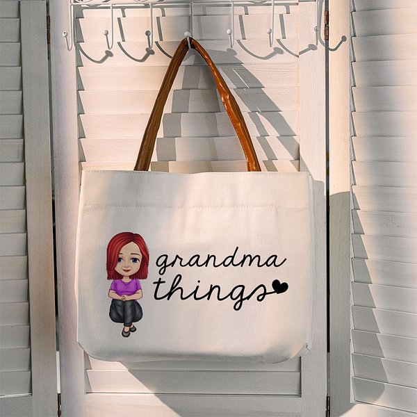 Personalized Grandma Things Cartoon Character Canvas Tote Bag with ...