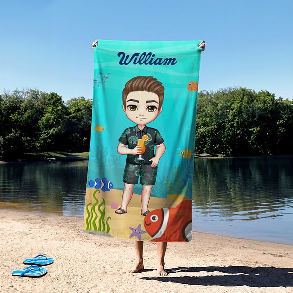 Personalized Cartoon Kid Character Marine Theme Oversized Quick Dry ...