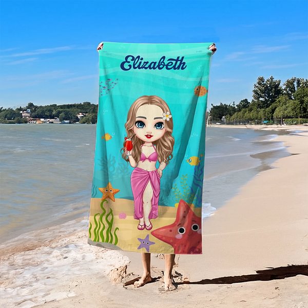 Personalized Cartoon Kid Character Marine Theme Oversized Quick Dry ...