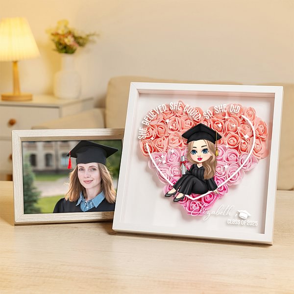 Personalized Cartoon Graduate Love Paper Flower Shadow Box Frame with ...